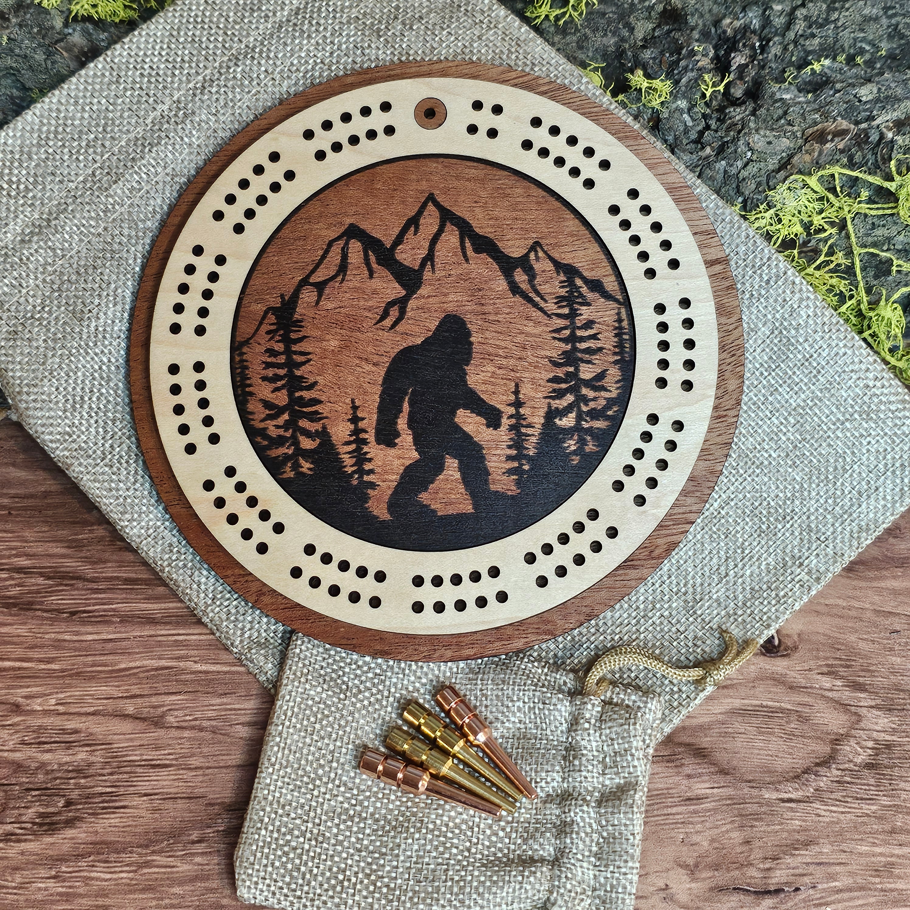 Bigfoot Engraved Mini Circle Travel Cribbage Board – Rising Joy Creations